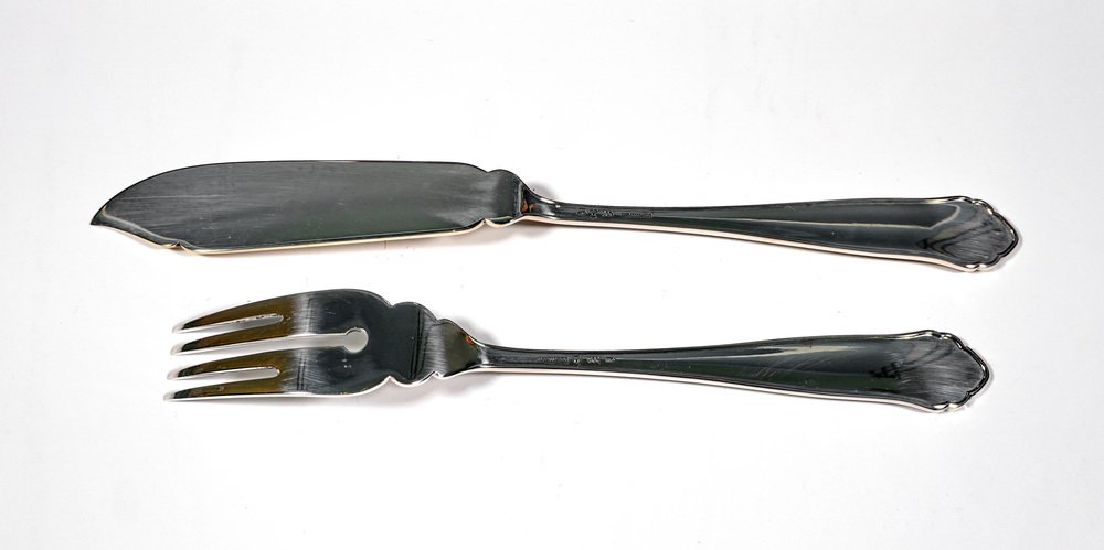 Art Deco Silver Fish Cutlery Set in Showcase by Jarosinski & Vaugoin ...