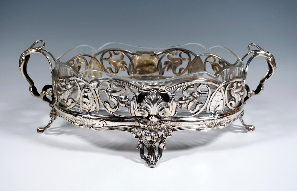 Art Nouveau Silver Jardiniere with Original Glass Liner Viennese Master ...