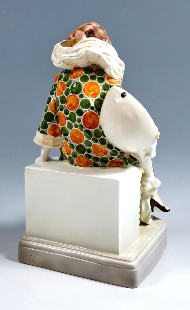 Sitzende Art Deco Pierrette Figur mit Laute von W. Thomasch für ...