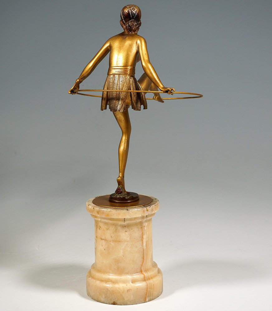 Semi-Nude Lady with Hoop Figurine in Bronze by Bruno Zach for Bergmann ...