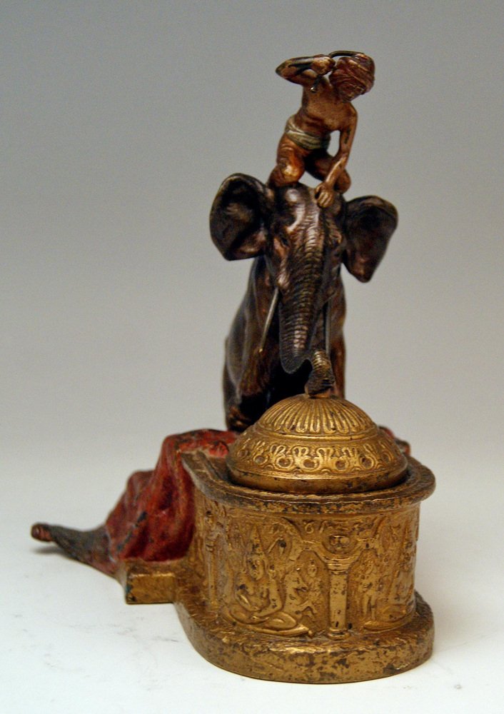 Vienna Bronze Indian Man on Elephant Inkpot from Bergman, 1880s for ...