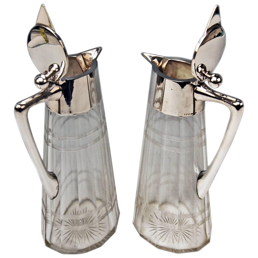 Art Nouveau Silver Glass Decanters by Wilhelm Binder, Germany 1900s ...