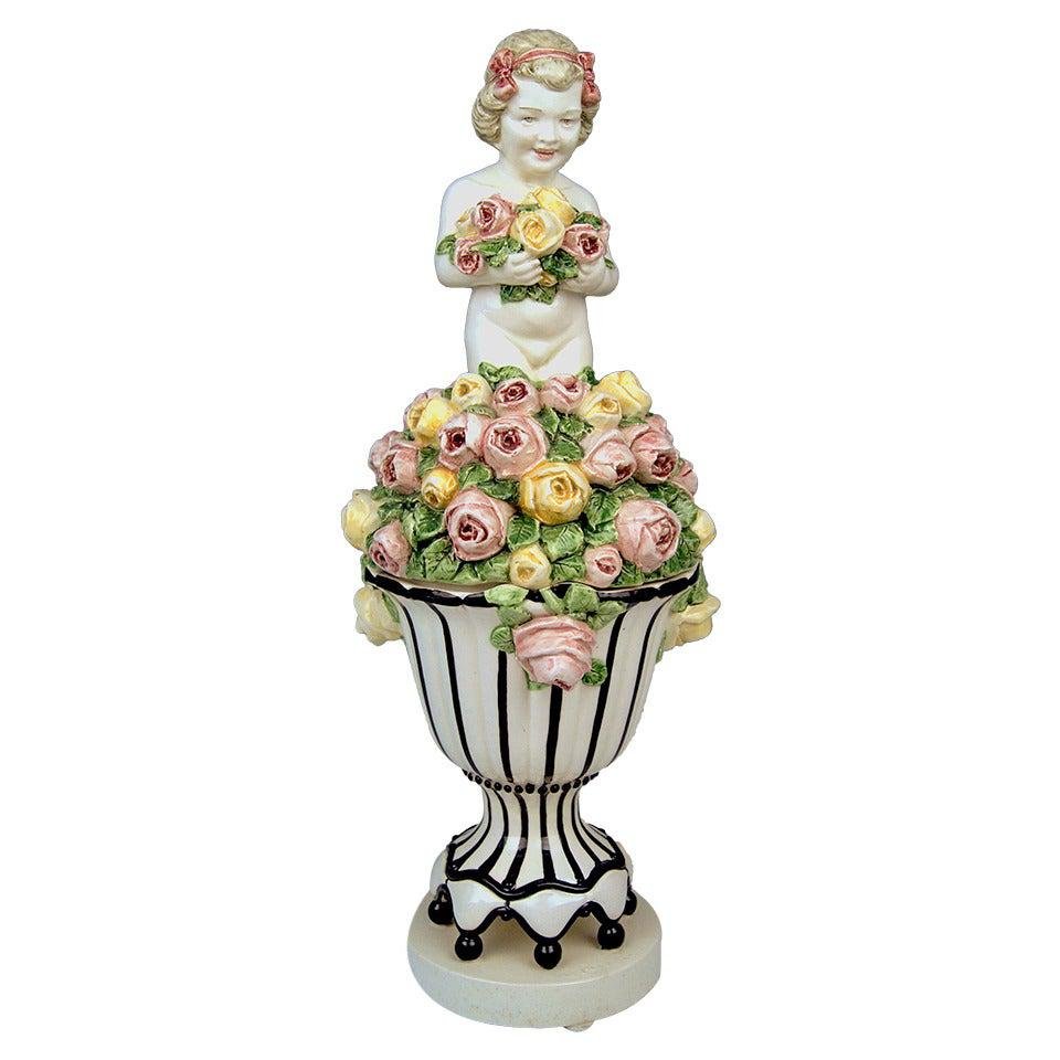 Jugendstil Engel Figur auf Schalendeckel von Carl Klimt, 1910er bei ...