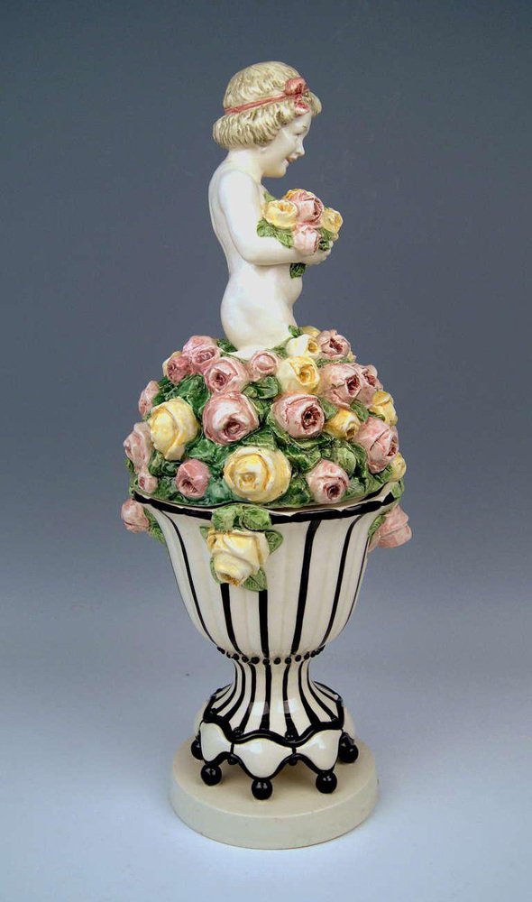 Jugendstil Engel Figur auf Schalendeckel von Carl Klimt, 1910er bei ...