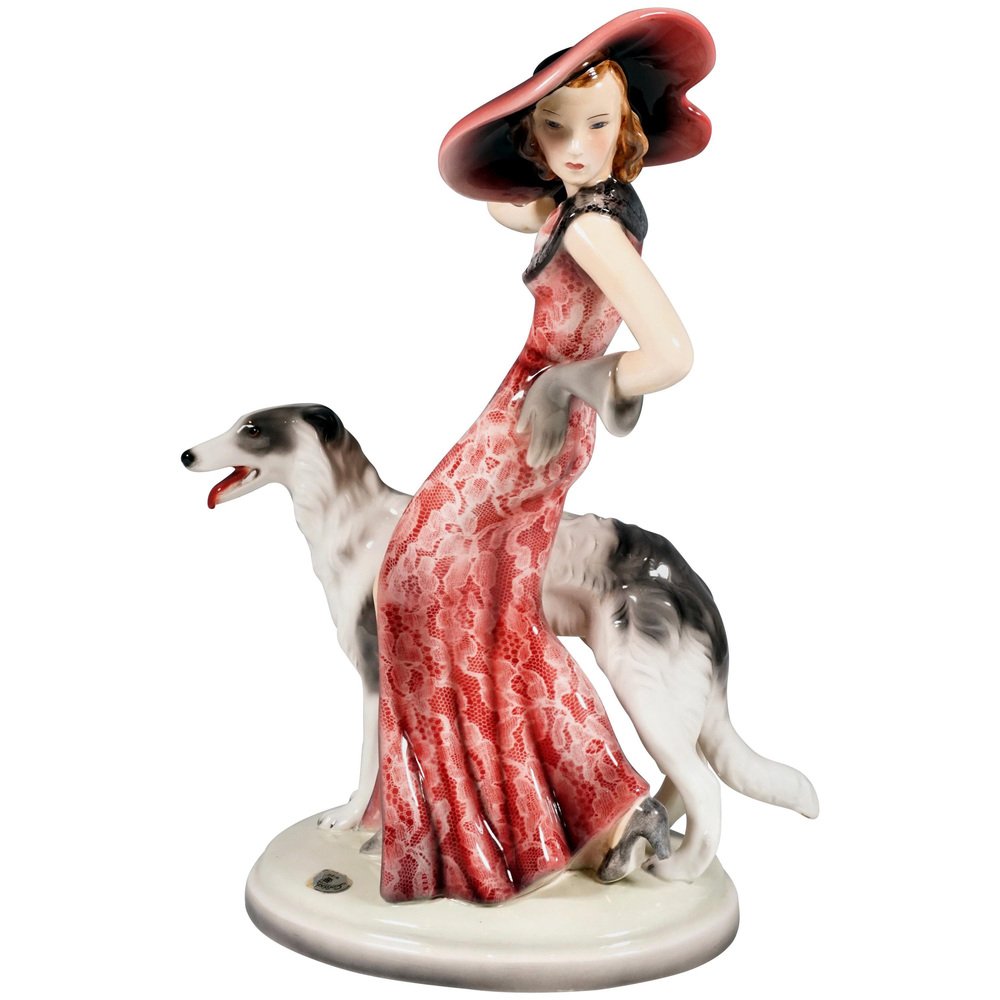 Masquerade Lady with Barsoi Figurine attributed to Claire Weiss for ...