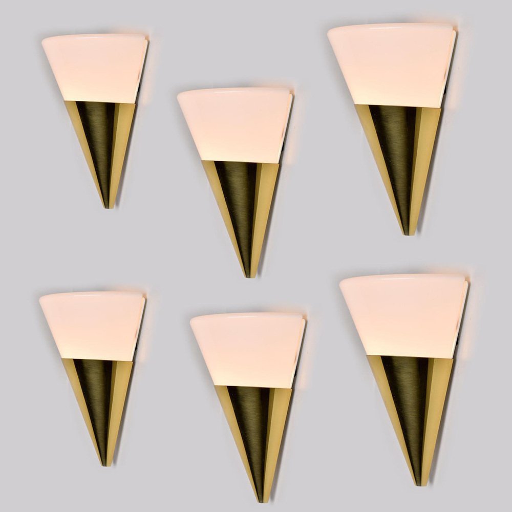 Cone Shaped White Opaque Glass Wall Light attributed to Glashütte ...