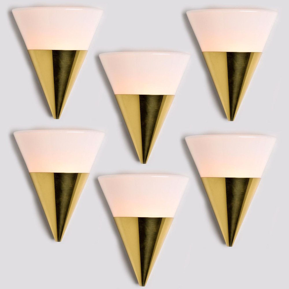 Cone Shaped White Opaque Glass Wall Light attributed to Glashütte ...