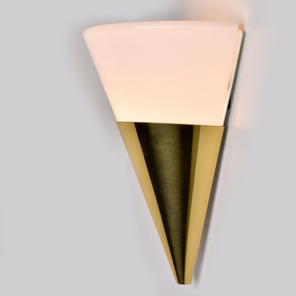 Cone Shaped White Opaque Glass Wall Light attributed to Glashütte ...
