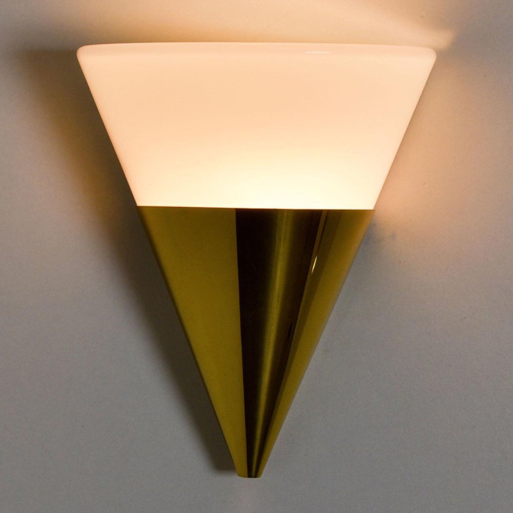 Cone Shaped White Opaque Glass Wall Light attributed to Glashütte ...