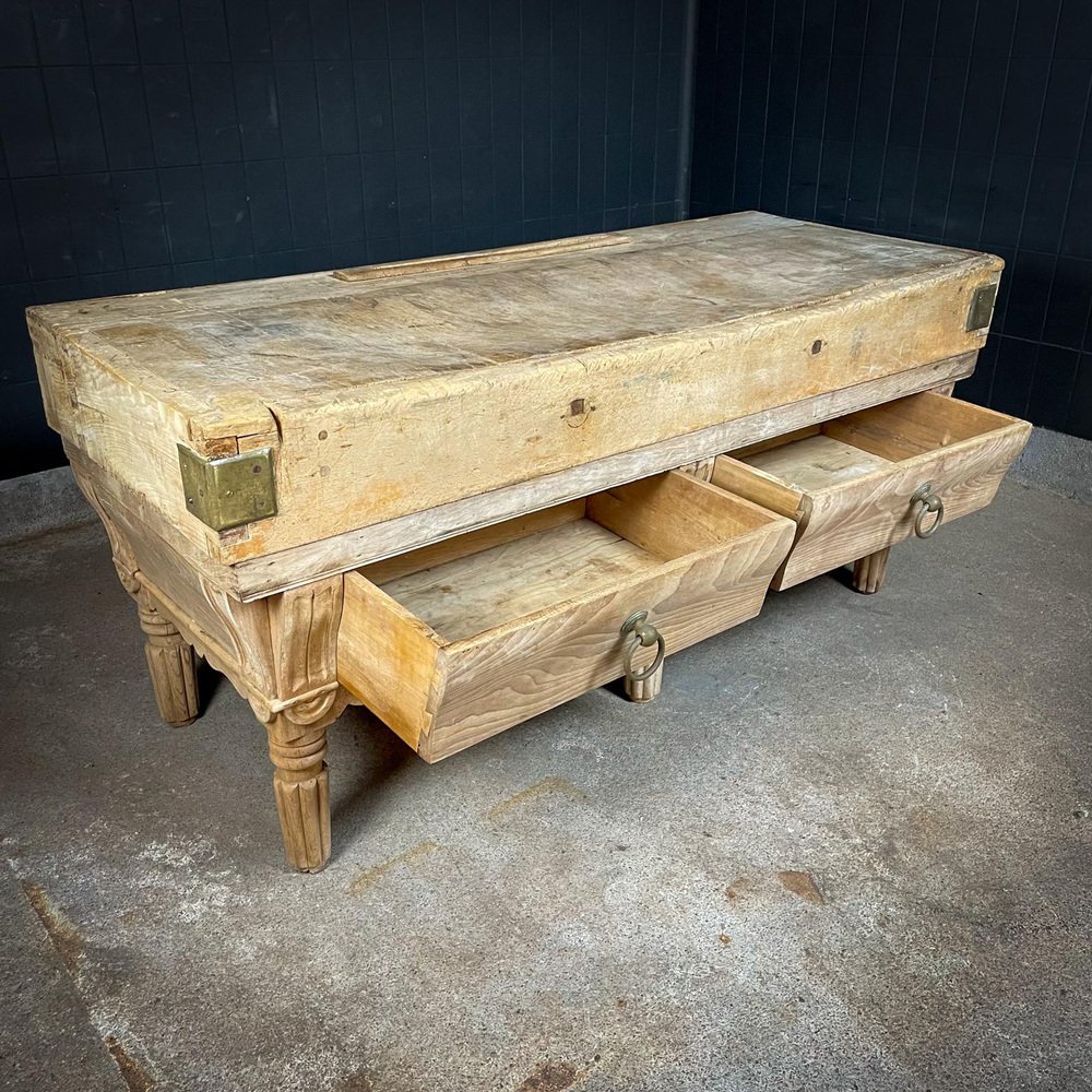 Rural Light Brown Wooden Butcher Block , 1900s for sale at Pamono