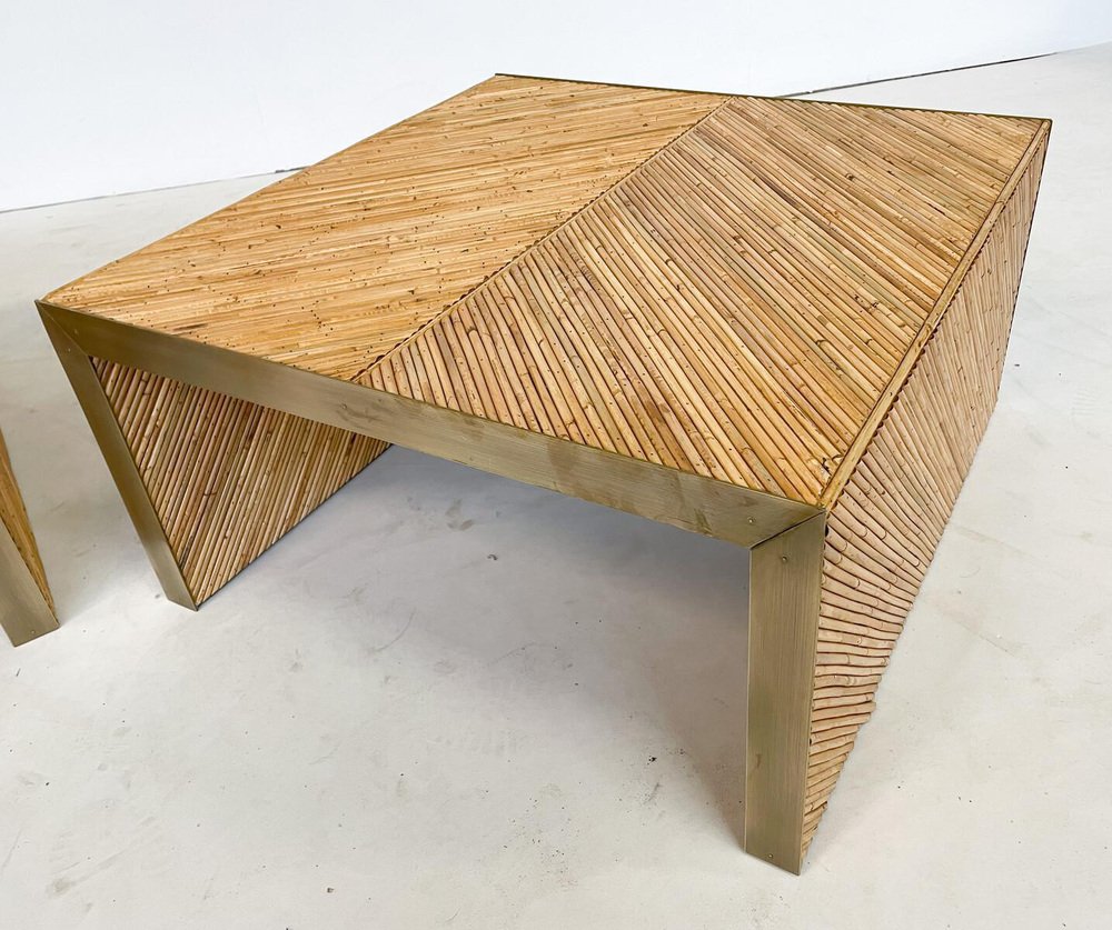 Coffee Table in Bamboo and Brass, Italy, 2000s for sale at Pamono
