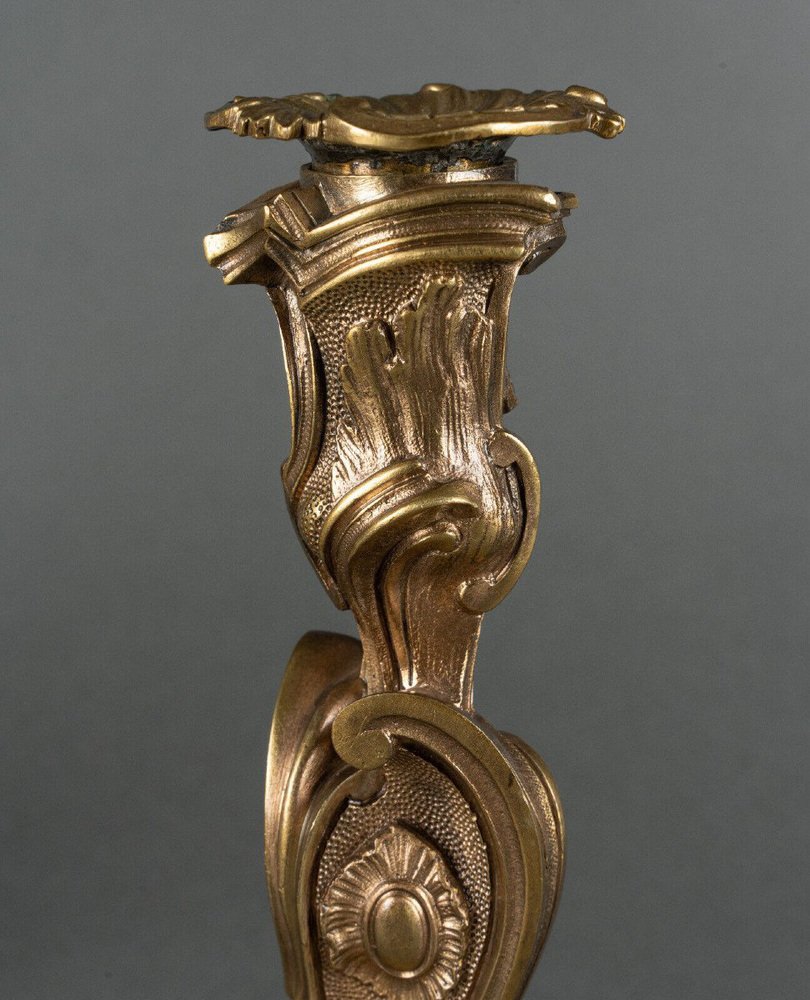 19th Century Louis XIV Candlesticks in Gilt Bronze Shell Ornamentation ...