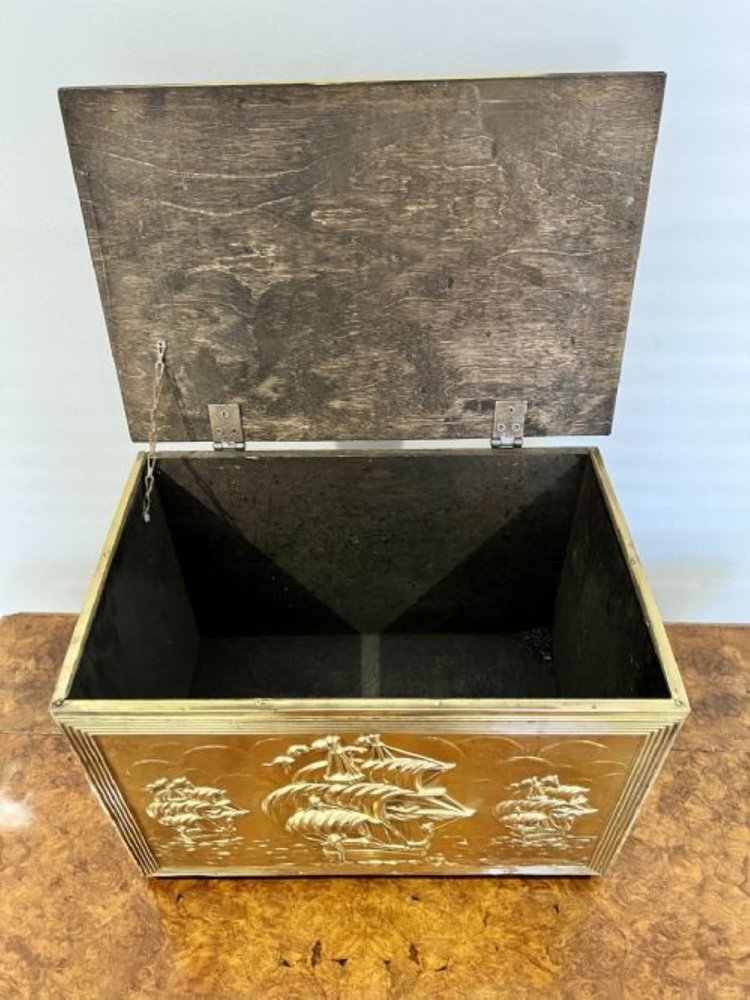 Ornate Brass Coal Box, 1920s for sale at Pamono