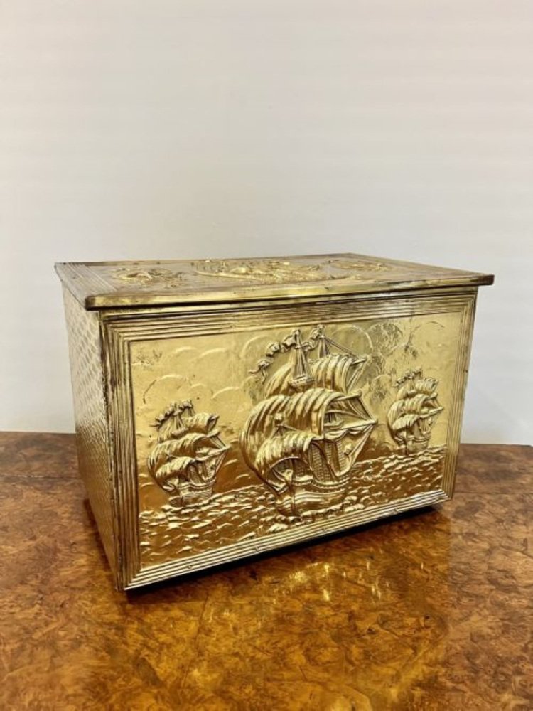 Ornate Brass Coal Box, 1920s for sale at Pamono