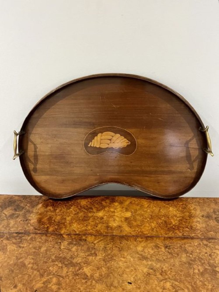 Edwardian Kidney Shaped Inlaid Mahogany Tea Tray, 1900s for sale at Pamono