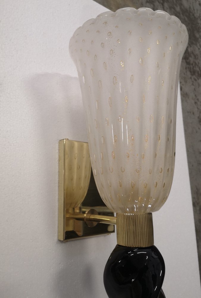 Murano Black and Cream Color Glass Wall Light, 1980, Set of 2 for sale ...