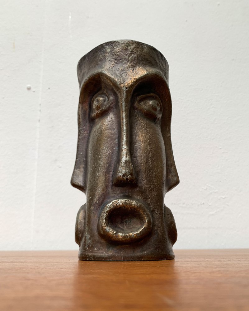 Mid-Century Brutalist Abstract Bronze Face Vase for sale at Pamono