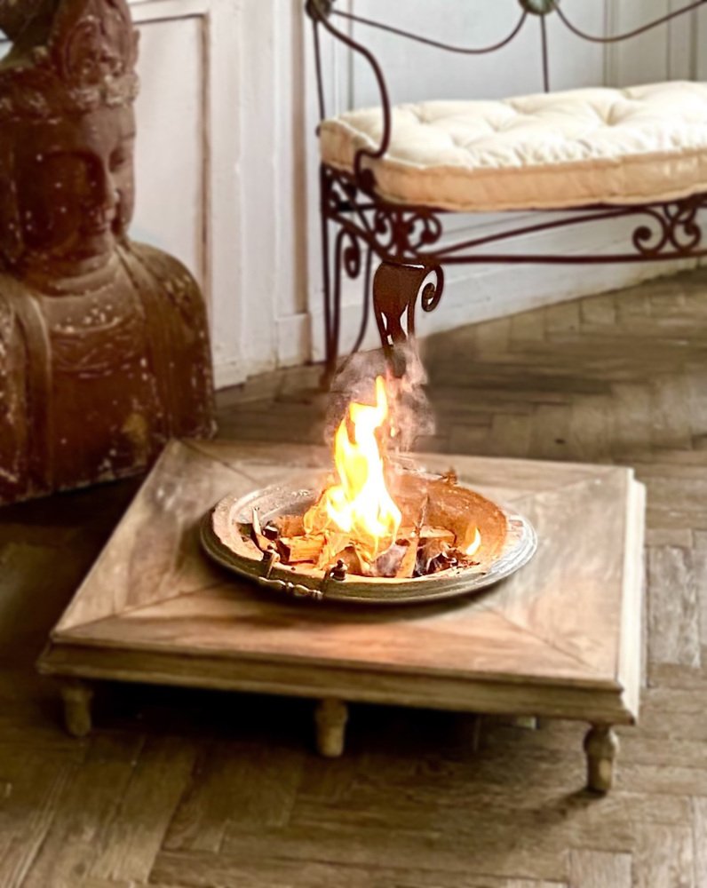 Brazier Heater Planter in Copper on Wooden Base for sale at Pamono