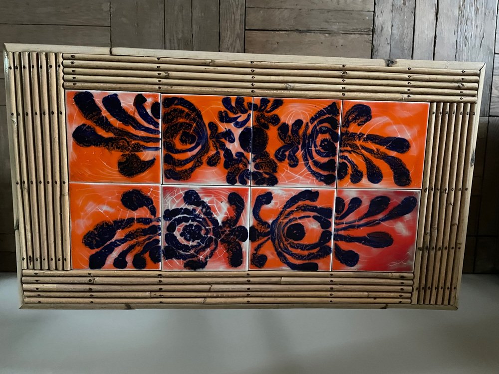 Small Tiled Bamboo Table for sale at Pamono