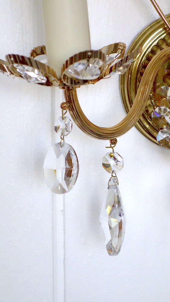 Brass & Lead Crystal Wall Lamp from Palwa, 1960s for sale at Pamono