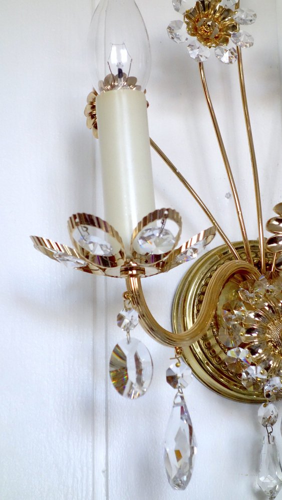 Brass & Lead Crystal Wall Lamp from Palwa, 1960s for sale at Pamono