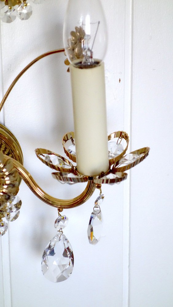 Brass & Lead Crystal Wall Lamp from Palwa, 1960s for sale at Pamono