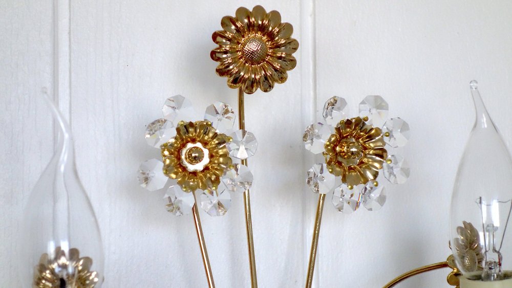 Brass & Lead Crystal Wall Lamp from Palwa, 1960s for sale at Pamono