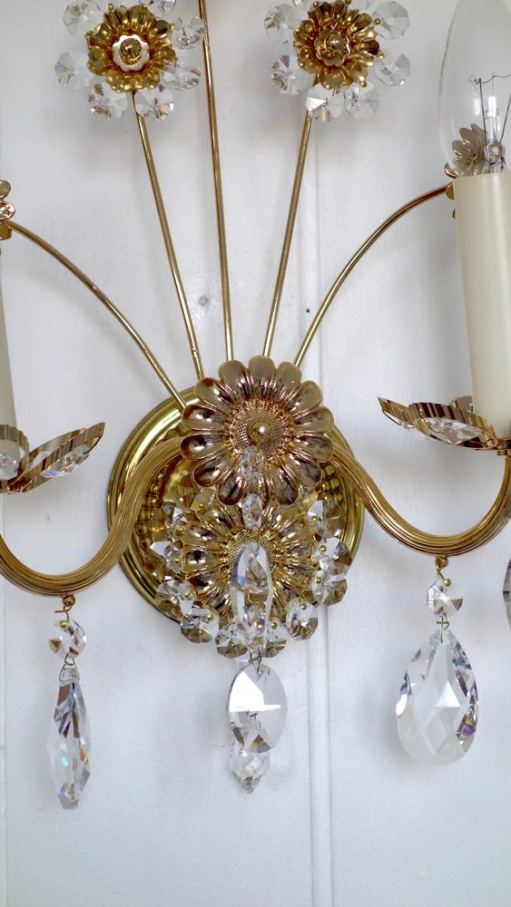 Brass & Lead Crystal Wall Lamp from Palwa, 1960s for sale at Pamono