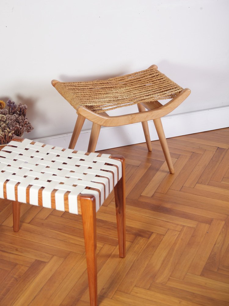 Mid-Century Raffia Stool from Uluv, 1960s for sale at Pamono