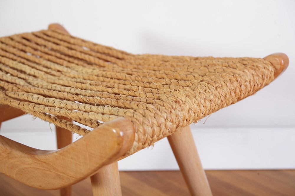 Mid-Century Raffia Stool from Uluv, 1960s for sale at Pamono