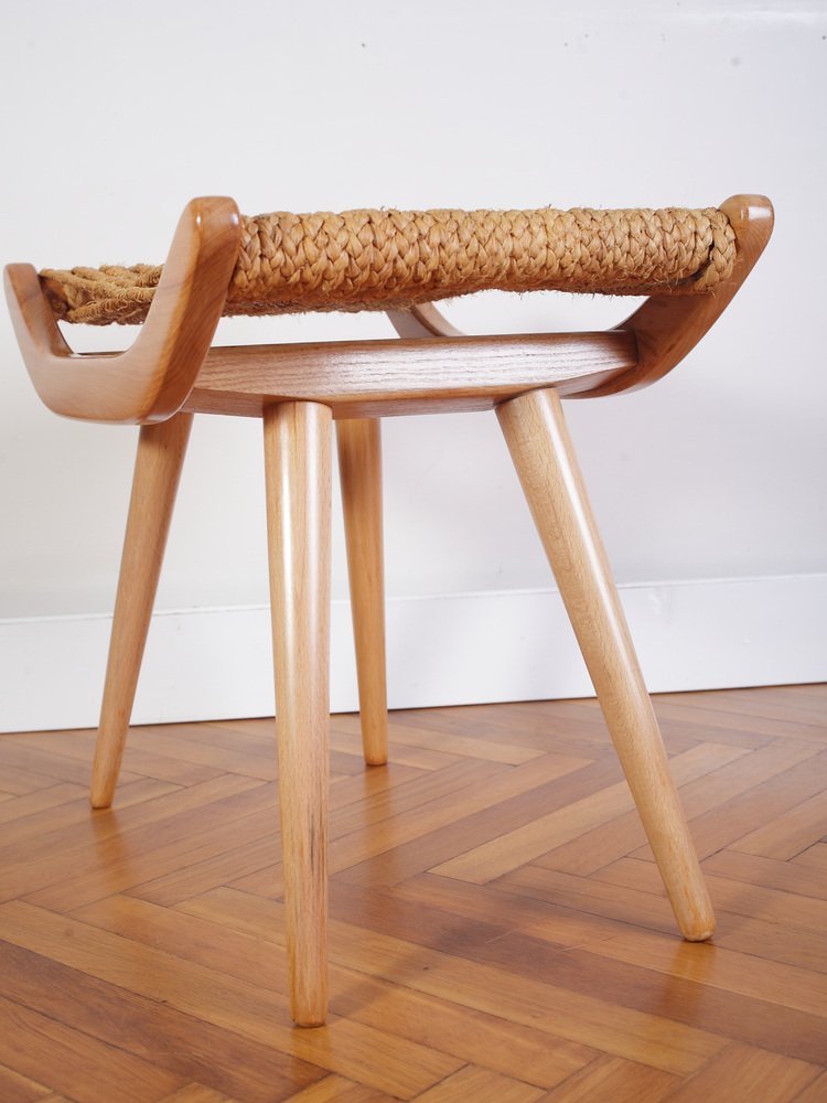 Mid-Century Raffia Stool from Uluv, 1960s for sale at Pamono