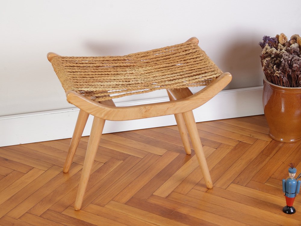 Mid-Century Raffia Stool from Uluv, 1960s for sale at Pamono