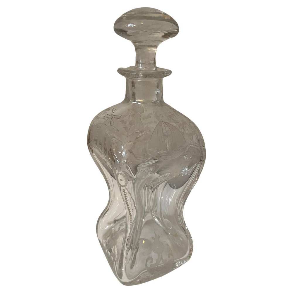 Bohemian Engraved Glass Carafe, 1890s for sale at Pamono