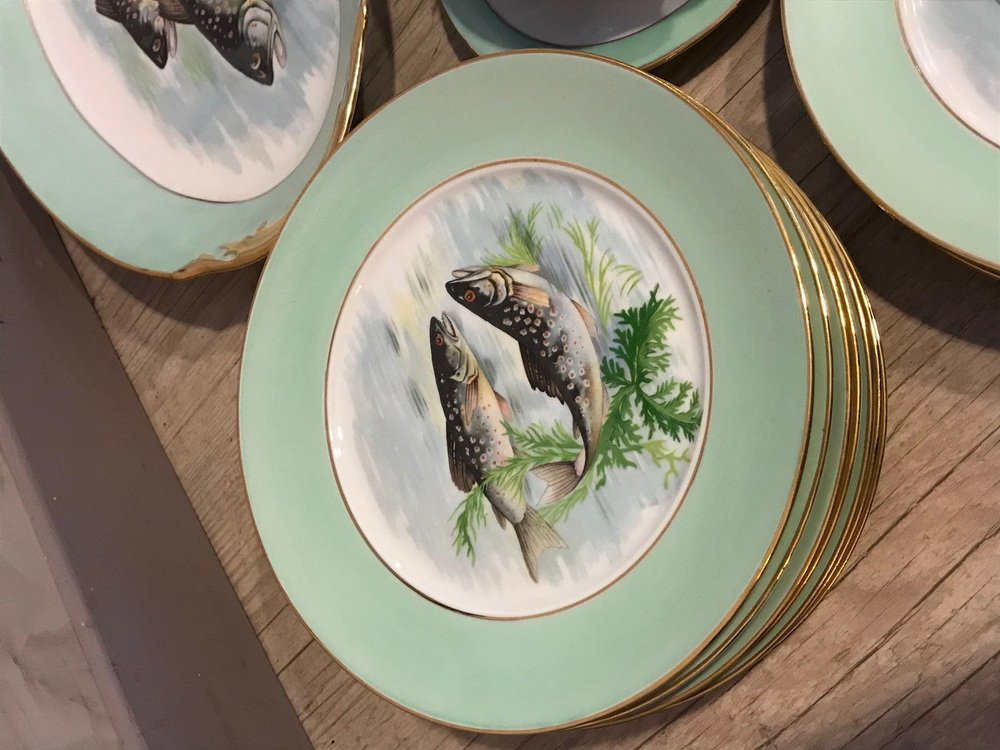 French Table Service in Hand-Painted Limoges Porcelain, 1950s, Set of ...