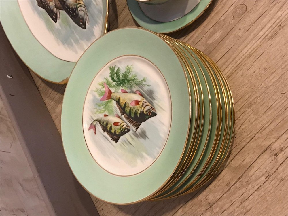 French Table Service in Hand-Painted Limoges Porcelain, 1950s, Set of ...