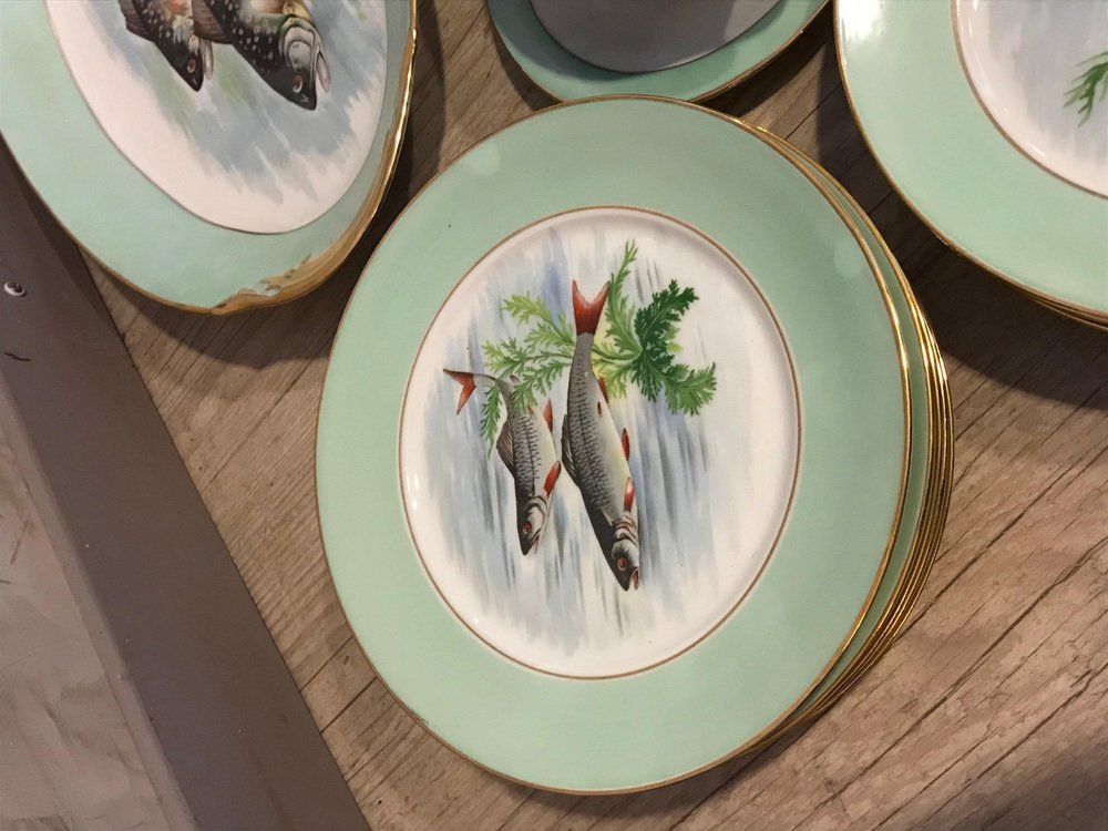 French Table Service in Hand-Painted Limoges Porcelain, 1950s, Set of ...