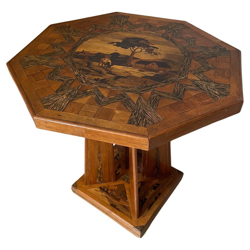 French Oak Marquetry Table, 1920s for sale at Pamono