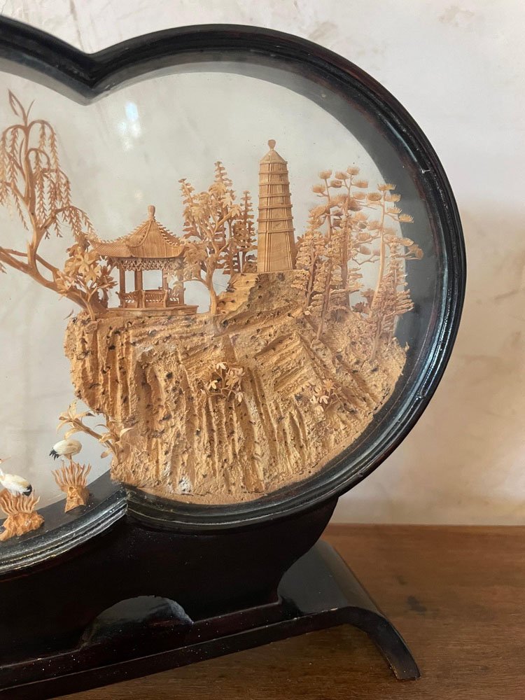 Chinese Cork Heart-Shaped Diorama, 1950s for sale at Pamono
