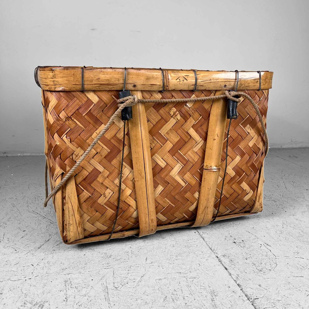 Japanese Hand Braided Bamboo Harvest Basket, 1950s for sale at Pamono