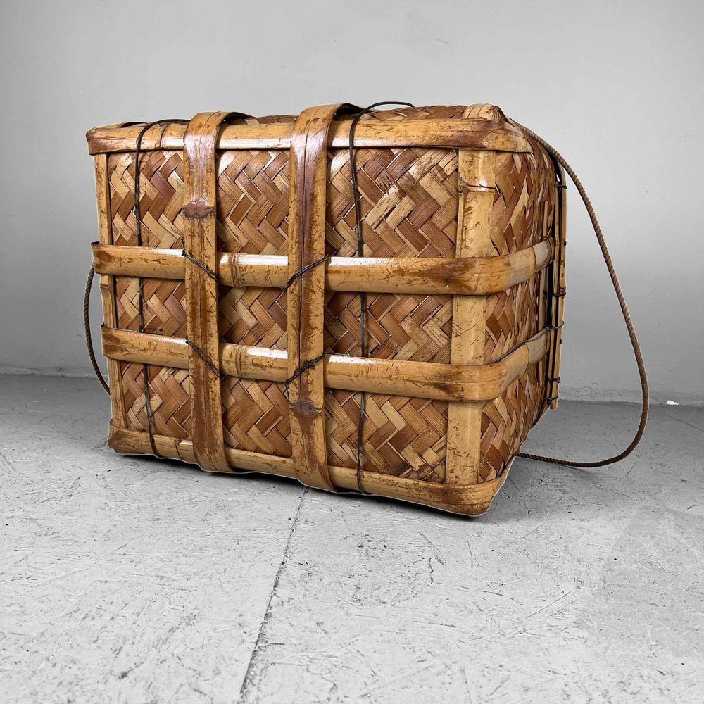 Japanese Hand Braided Bamboo Harvest Basket, 1950s for sale at Pamono