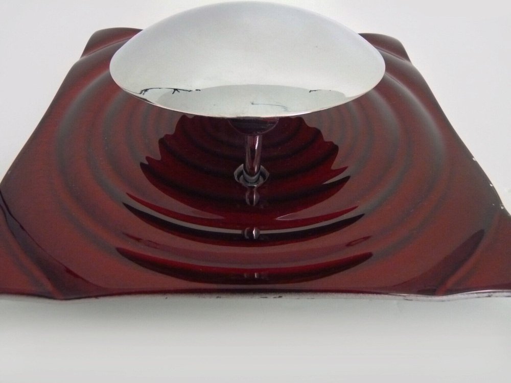 Wall Lamp in Red Glass and Chrome Reflector by Paul Neuhaus, 1990s for ...