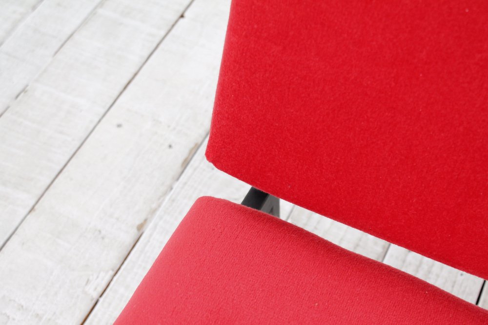 Red Lounge Chair with Black Square Steel, 1960s for sale at Pamono