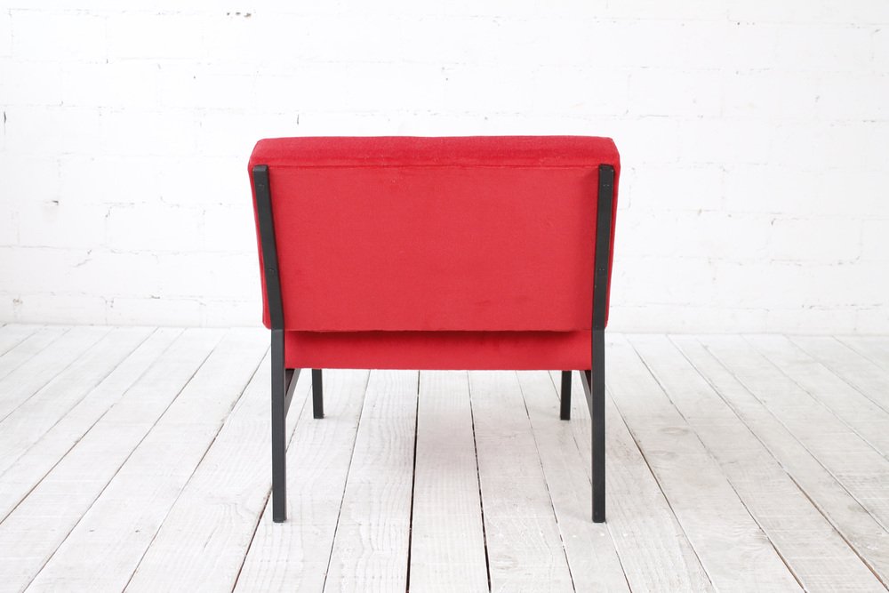 Red Lounge Chair with Black Square Steel, 1960s for sale at Pamono