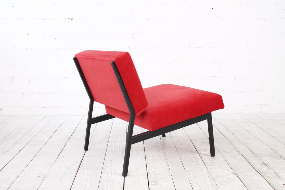 Red Lounge Chair with Black Square Steel, 1960s for sale at Pamono