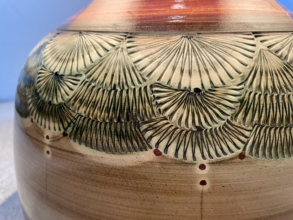 Large Handcrafted Glazed Ceramic Art Table Lamp with Wild Silk ...