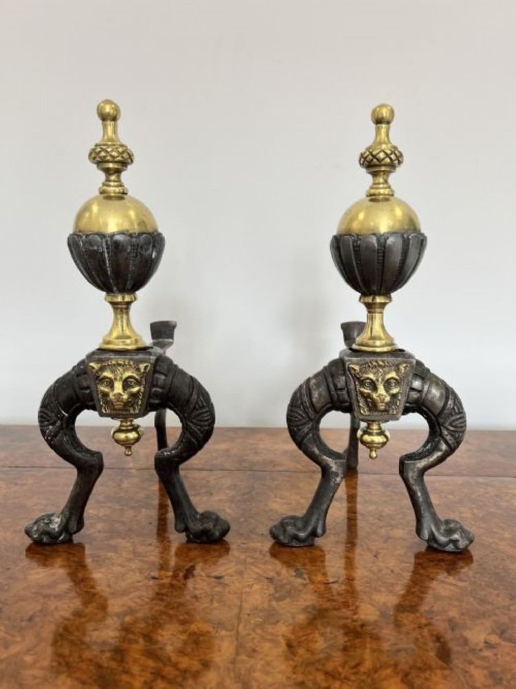 Antique Victorian Brass and Iron Fire Dogs, 1860, Set of 2 for sale at ...