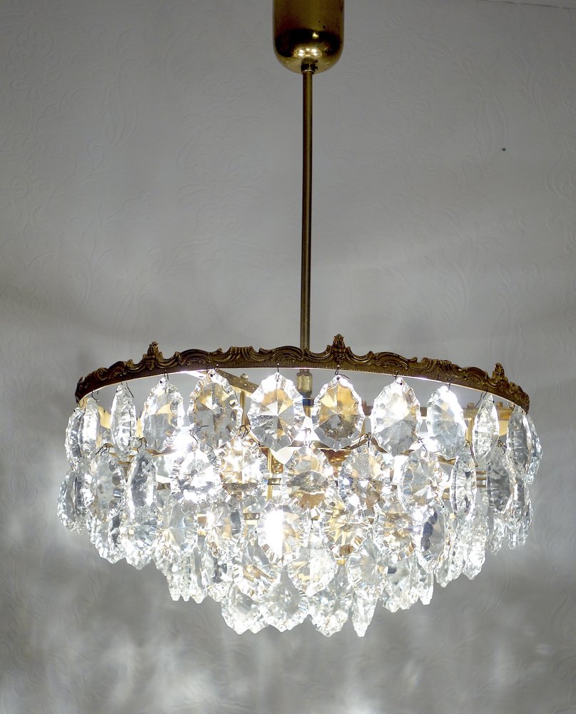 Brass and Lead Crystal Chandelier from Schröder and Co., 1960s for sale ...