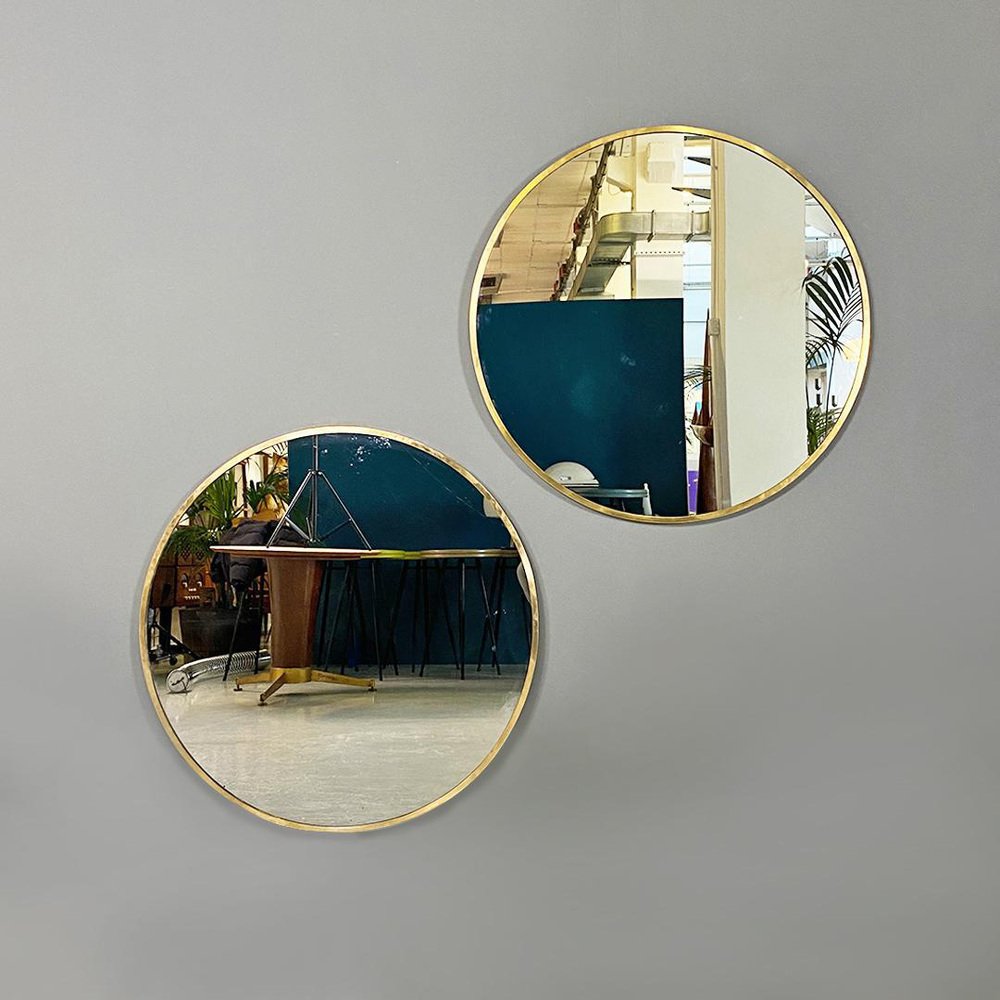 Mid-Century Modern Italian Round Brass Mirrors, 1950s, Set of 2 for ...