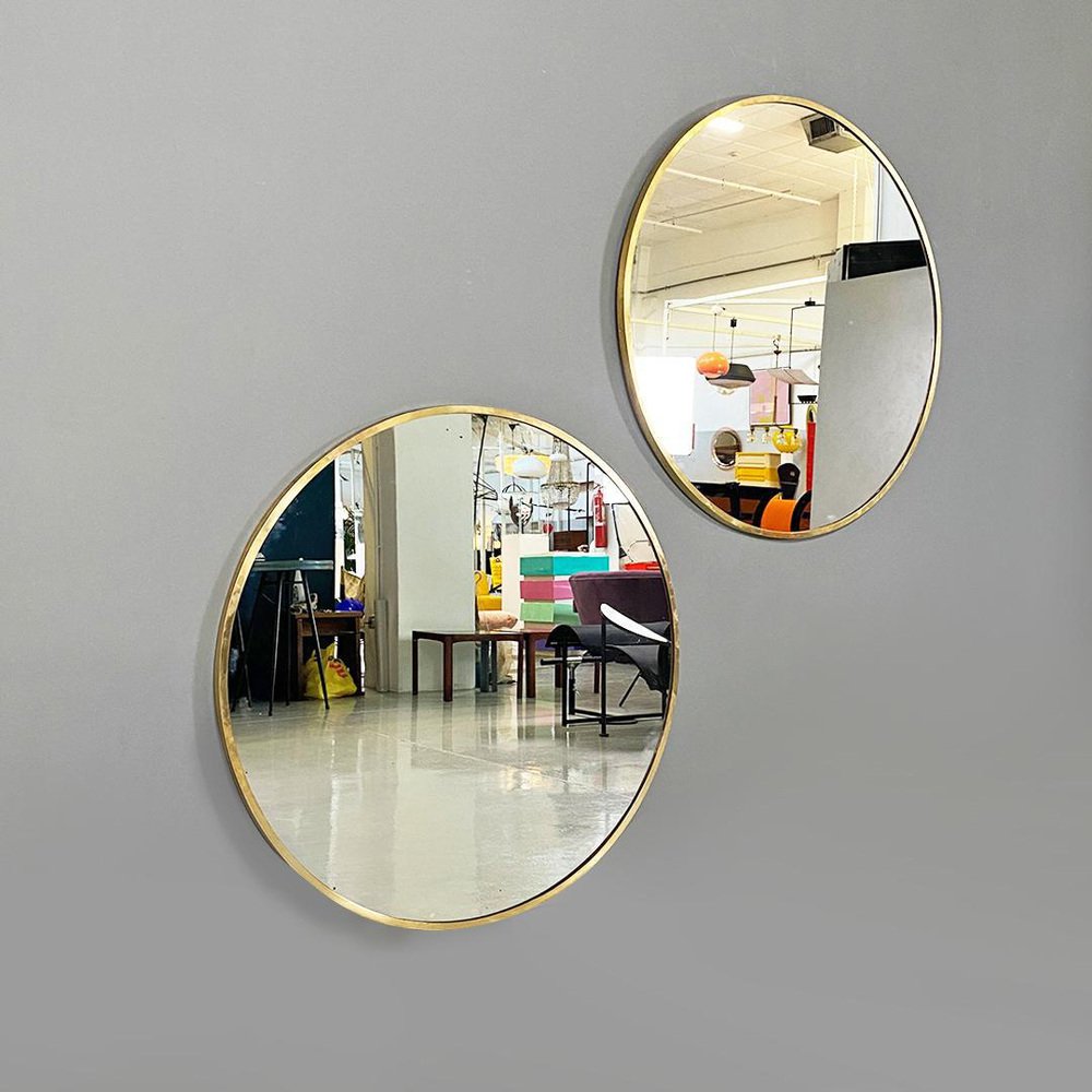 Mid-Century Modern Italian Round Brass Mirrors, 1950s, Set of 2 for ...