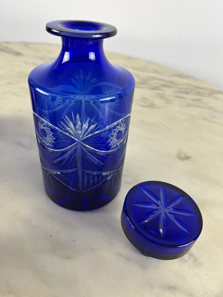 Italian Bottle and Colored Lead Crystal Glasses, 1980, Set of 7 for ...